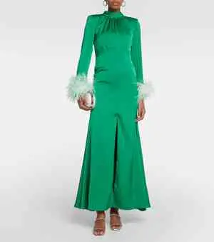 SELF-PORTRAIT Feather-trimmed Satin Gown