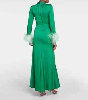 SELF-PORTRAIT Feather-trimmed Satin Gown