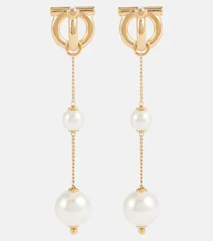 FERRAGAMO Gancini Faux Pearl Drop Earrings - Gold