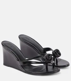 Magda Butrym Floral-appliqué Leather Wedge Mules