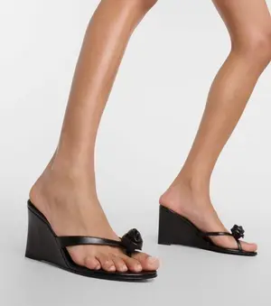 Magda Butrym Floral-appliqué Leather Wedge Mules