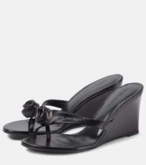 Magda Butrym Floral-appliqué Leather Wedge Mules