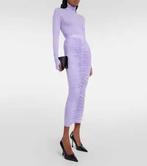 Alex Perry Crystal-embellished Ruched Midi Skirt