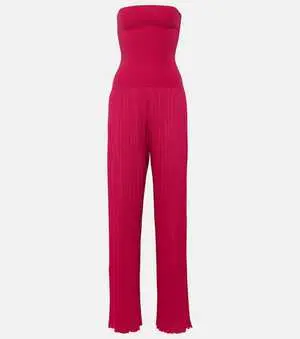Alaïa Strapless Pleated Knitted Jumpsuit - Red
