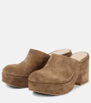 GIANVITO ROSSI Lyss Suede Platform Mules - Beige