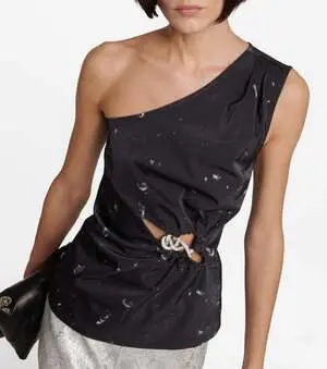 JACQUES WEI Printed Cutout One-shoulder Top