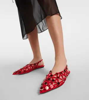 Attico Grid Studded Suede Slingback Flats