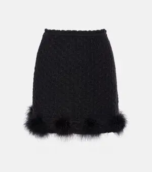 Blumarine Feather-trimmed Knitted Miniskirt