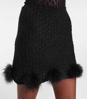 Blumarine Feather-trimmed Knitted Miniskirt