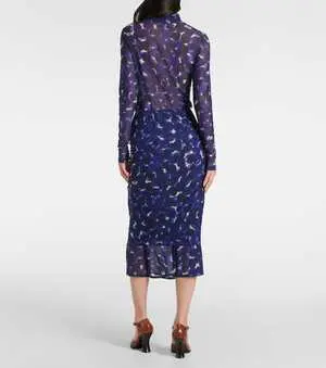 Dries Van Noten Printed Gathered Jersey Midi Skirt