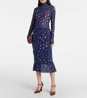 Dries Van Noten Printed Gathered Jersey Midi Skirt