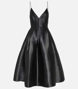 Alex Perry Pleated Silk Faille Midi Dress - Black
