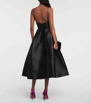 Alex Perry Pleated Silk Faille Midi Dress