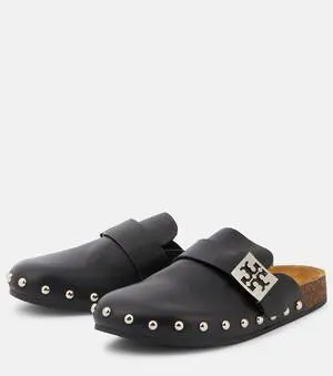 Tory Burch Mellow Studded Leather Slippers - Black