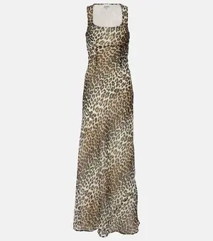GANNI Leopard-print Chiffon Maxi Dress - Brown