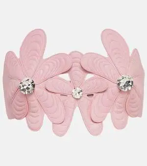 AREA Mussel Flower Embellished Leather Strapless Top - Pink