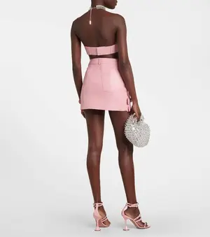 AREA Mussel Flower Embellished Leather Strapless Top