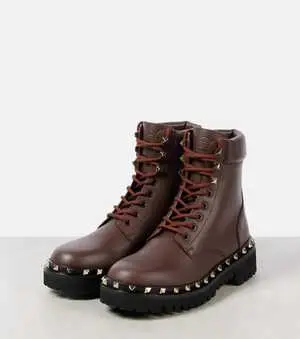 Valentino Garavani Rockstud Leather Combat Boots
