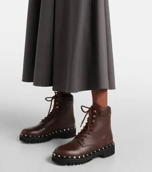 Valentino Garavani Rockstud Leather Combat Boots