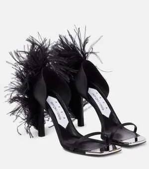 AREA X Sergio Rossi Amazona Feather-trimmed Sandals - Black