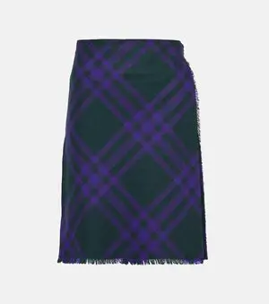 Burberry Checked Wool Wrap Skirt