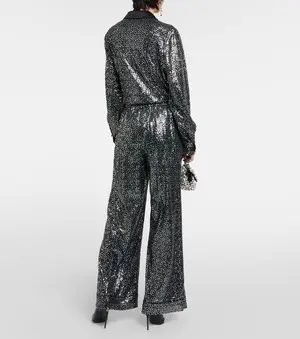 Dolce & Gabbana Sequined Wide-leg Pants - Grey