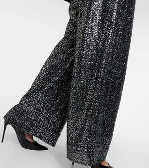 Dolce & Gabbana Sequined Wide-leg Pants - Grey