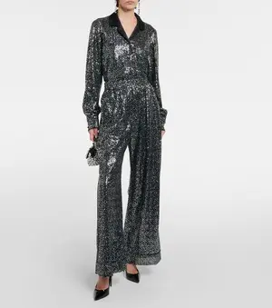 Dolce & Gabbana Sequined Wide-leg Pants - Grey