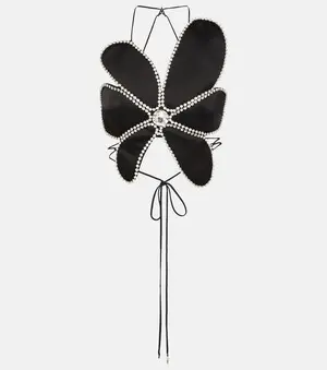 AREA Crystal-embellished Halterneck Top - Black