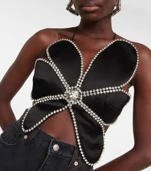 AREA Crystal-embellished Halterneck Top