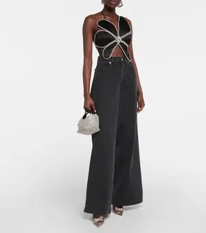 AREA Crystal-embellished Halterneck Top