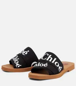 Chloé Woody Canvas Slides - Black