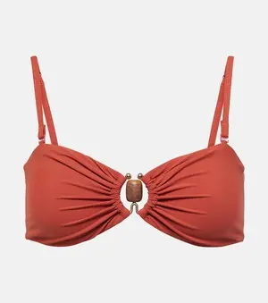 Christopher Esber Embellished Ruched Bikini Top - Orange