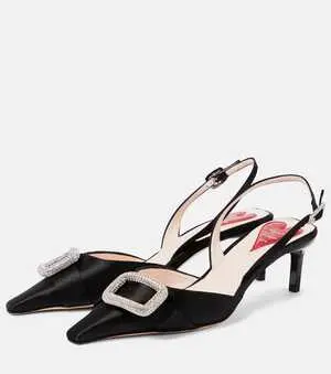 ROGER VIVIER D'orsay Embellished Satin Slingback Pumps