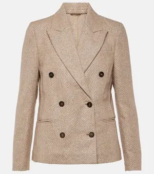 Brunello Cucinelli Chevron Wool-blend Blazer - Neutrals