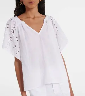 Velvet By Graham & Spencer Embroidered Cotton Top - White