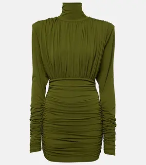 Alex Perry Ruched Crepe Jersey Mini Dress - Green