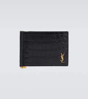 Saint Laurent Cassandre Croc-effect Leather Wallet - Black