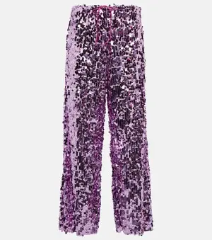 Oseree Sequined High-rise Wide-leg Pants