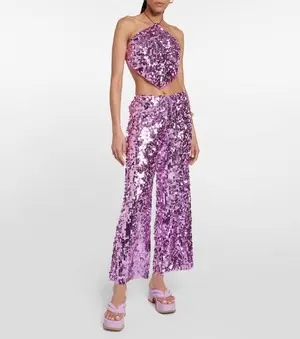 Oseree Sequined High-rise Wide-leg Pants