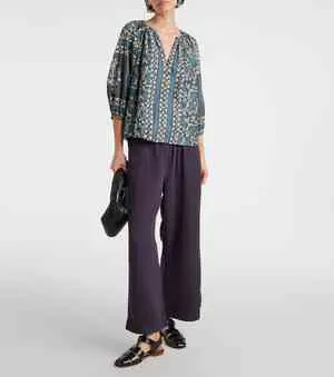 Velvet By Graham & Spencer Dayana Printed Cotton And Silk Blouse - Blue