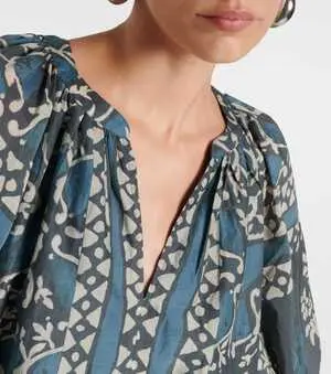 Velvet By Graham & Spencer Dayana Printed Cotton And Silk Blouse - Blue