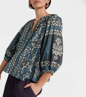 Velvet By Graham & Spencer Dayana Printed Cotton And Silk Blouse - Blue