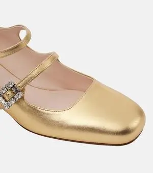 ROGER VIVIER Tres Vivier Metallic Leather Mary Jane Pumps