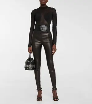 Alaïa High-rise Belted Leather Leggings