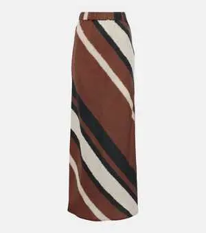 Faithfull The Brand Dalicenca Striped Linen Maxi Skirt - Brown