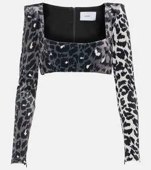 Alex Perry Leopard-print Velvet Crop Top - Multicoloured