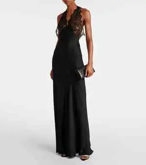 Saint Laurent Lace-trimmed Silk Gown