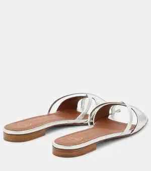 MALONE SOULIERS Penn Embossed Leather Slides - Silver