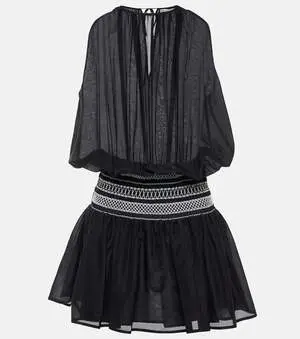 Tory Burch Smocked Cotton And Silk Minidress - Black